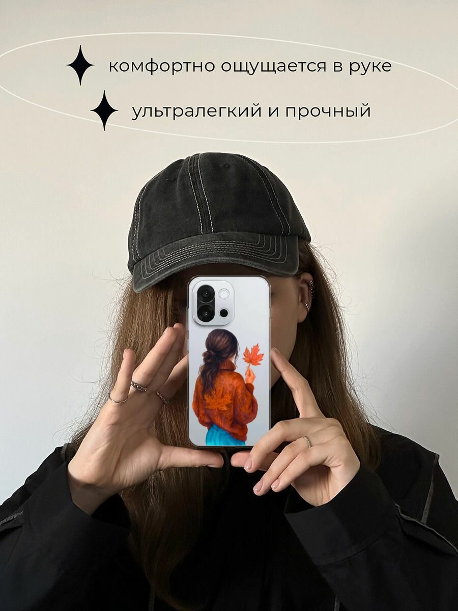 Чехол на OnePlus 13T / Ван Плас 13Т с принтом "Девушка с опавшим листом", прозрачный — фото 1