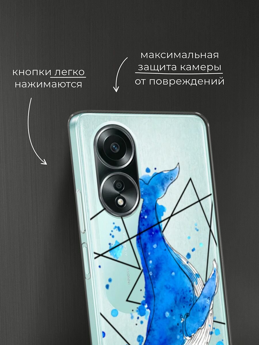 Чехол на Oppo A58 4G / Оппо A58 4G с принтом "Кит графика", прозрачный — фото 1