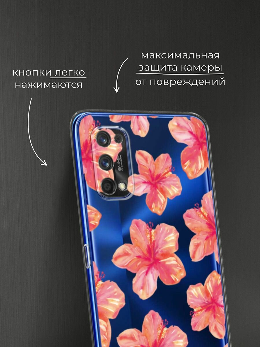 Чехол на Realme 7 Pro / Реалми 7 Про с принтом "Pink flowers" — фото 1