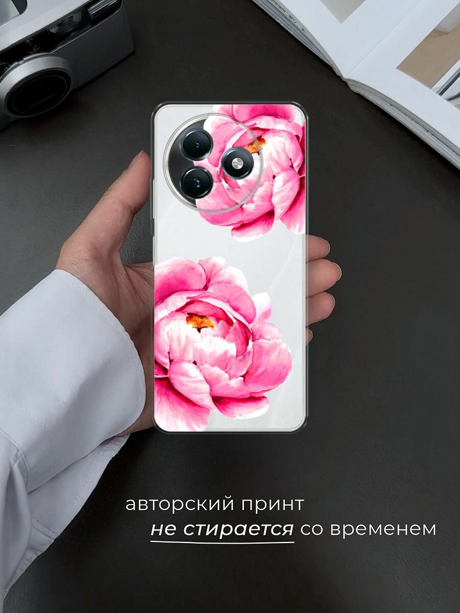 Чехол на Itel S24 / Ител S24 с принтом "Open peonies", прозрачный — фото 1