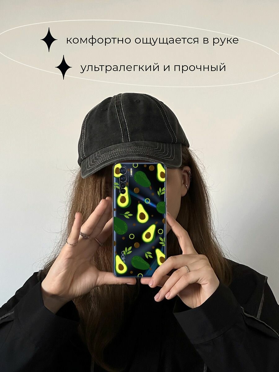 Чехол на Oppo A91/Reno 3 / Оппо A91/Рено 3 с принтом "Авокадо паттерн", прозрачный — фото 1