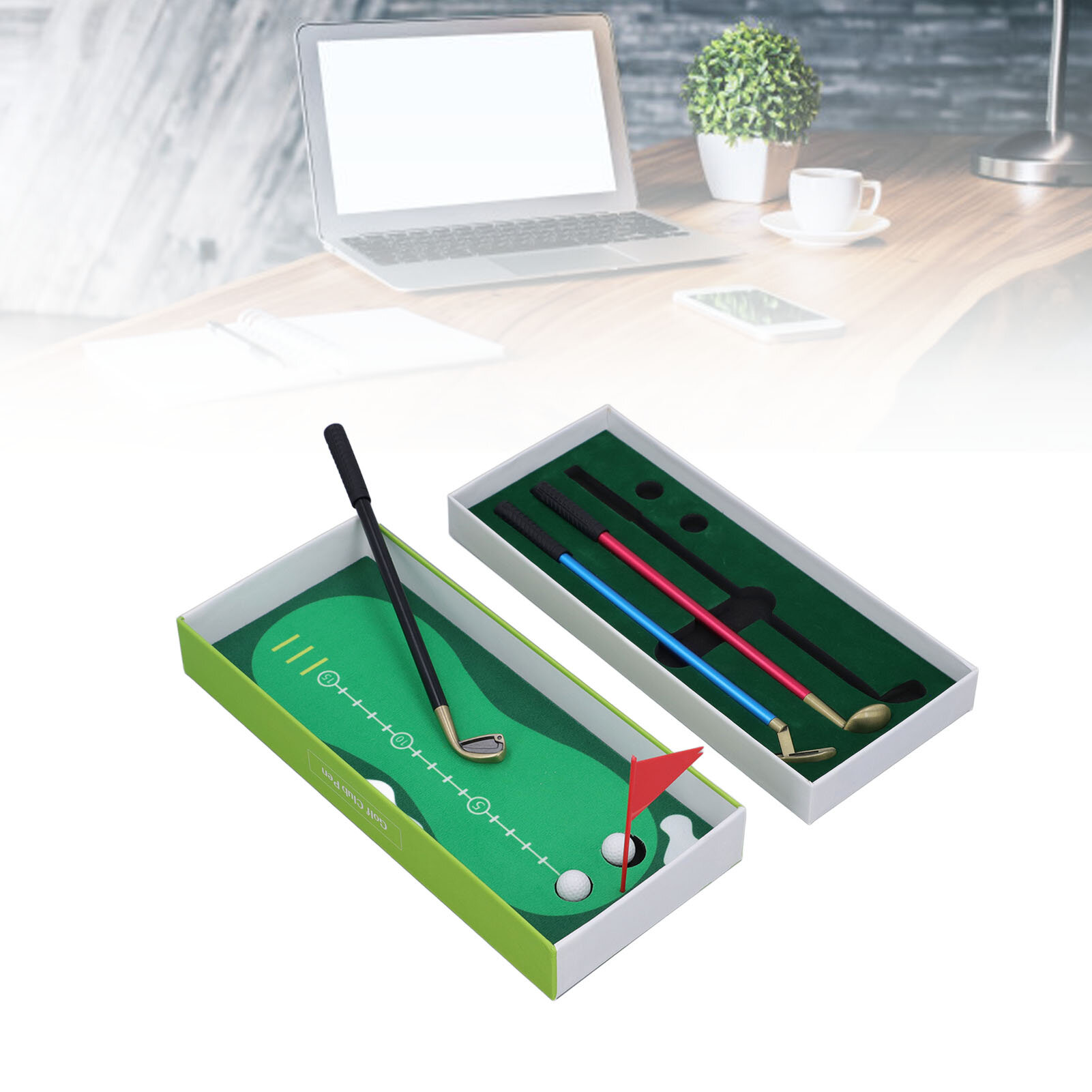 Набор шариковых ручек для клуба, мини-настольная шариковая ручка для клуба с флажком для паттинг-грина, 3 ручки для клуба, 2 шарика, зеленые