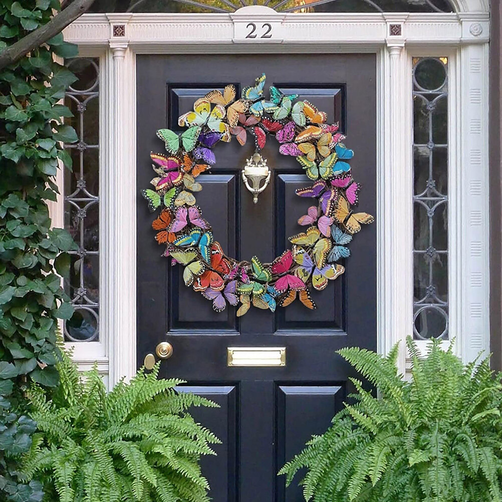 Artificial Butterfly Wreath Outdoor Decorative Welcome for Front Door Wall Window Spring Party Decoration