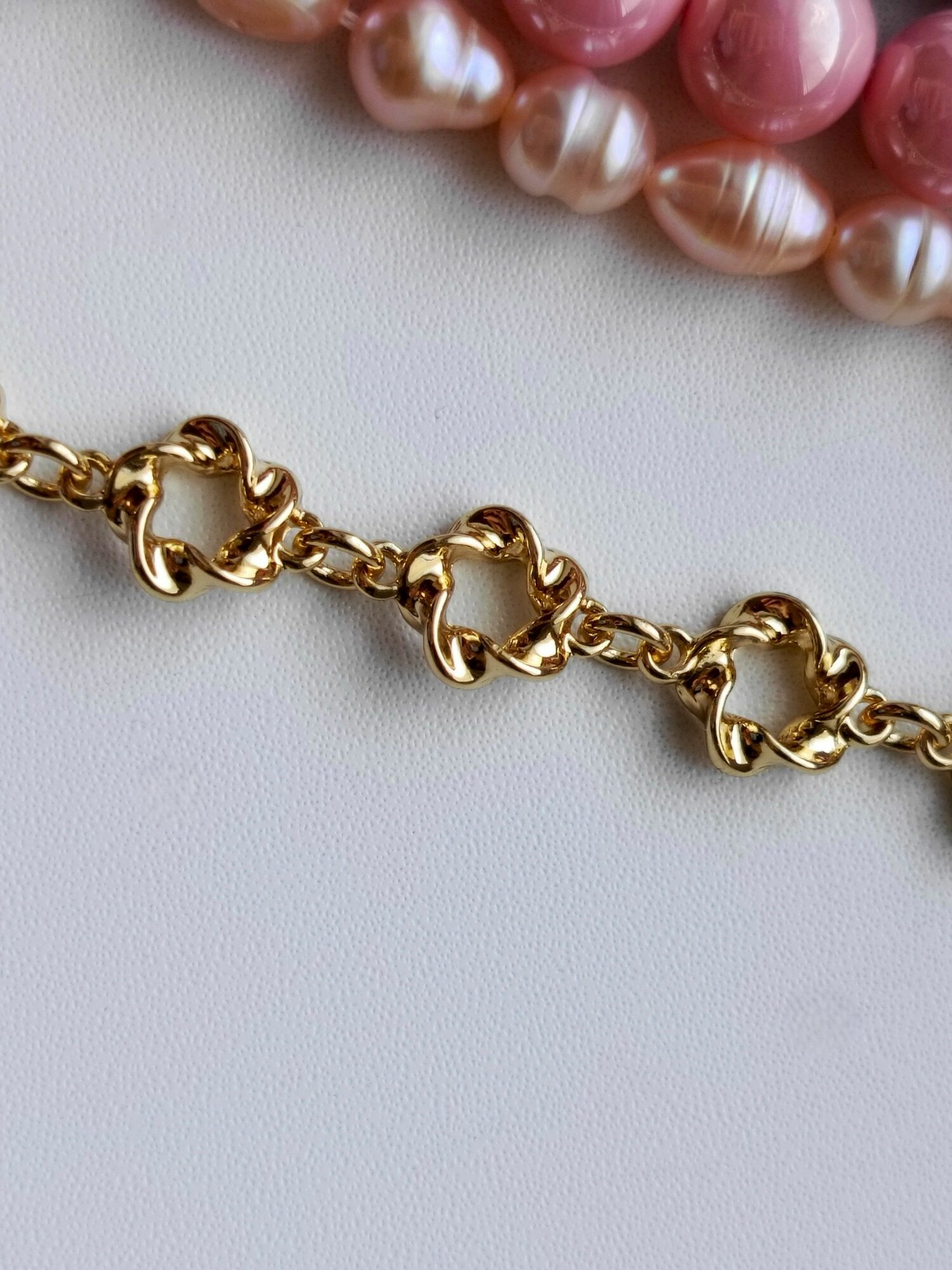 Цепь для рукоделия плетение шторки Цветы 9 мм. 0.5 м. Латунь, позолота. Корейская фурнитура для бижутерии, украшений