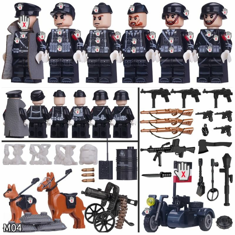 Модель строительного блока европейского немецкого солдата серии World War II, военная минифигурка времен Второй мировой войны, с логотипом значка, совместимы с легo конструкторами