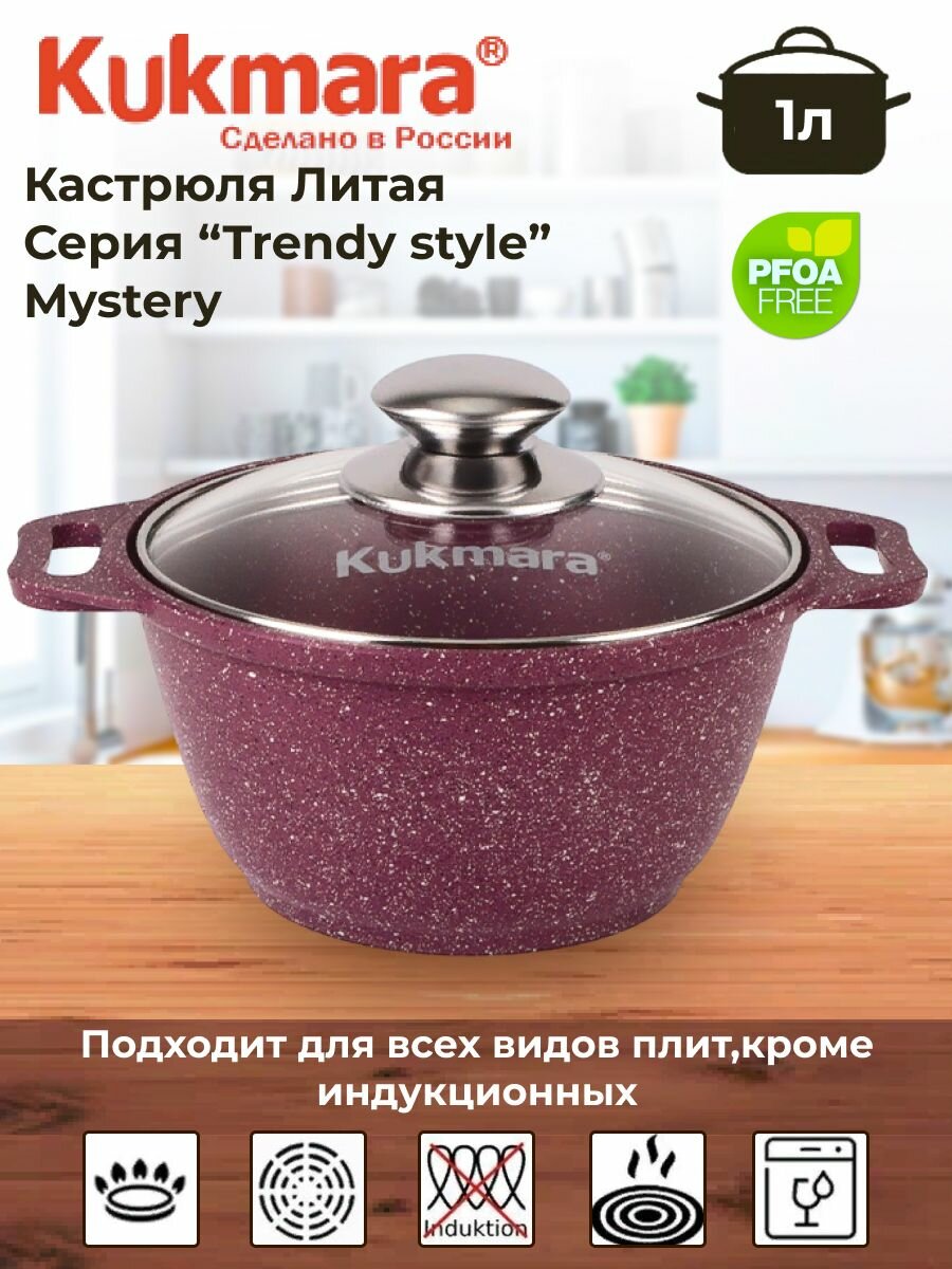 Кастрюля 1л со стеклянной крышкой, АП линия "Trendy style" (mystery)