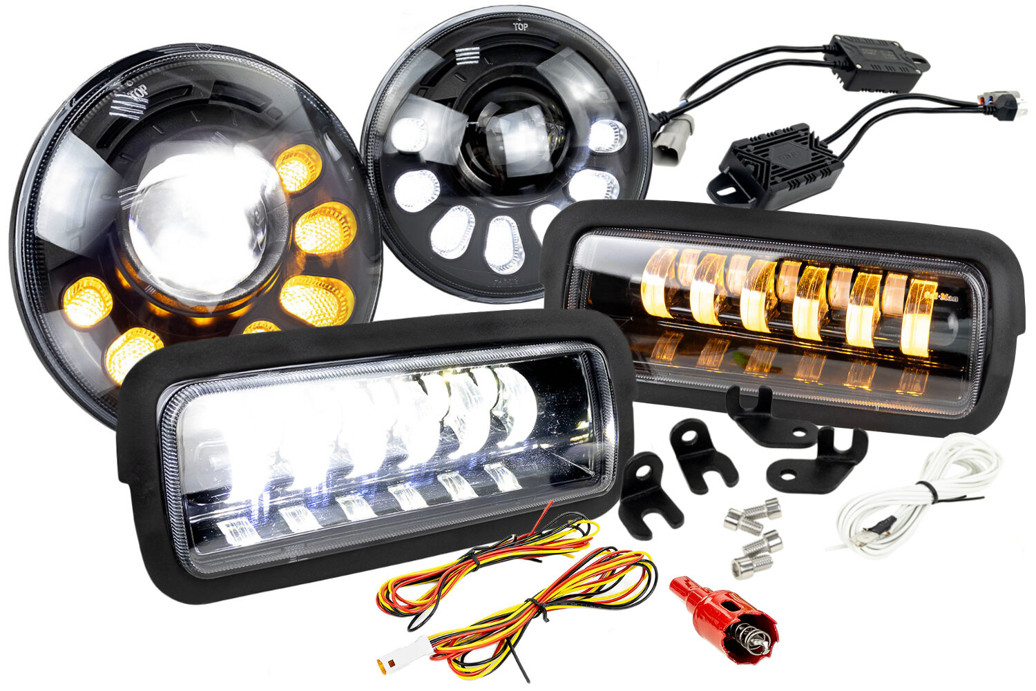 Светодиодные фары 90W c подфарниками Sal-Man 11 полос для Лада 4х4, Нива Легенд