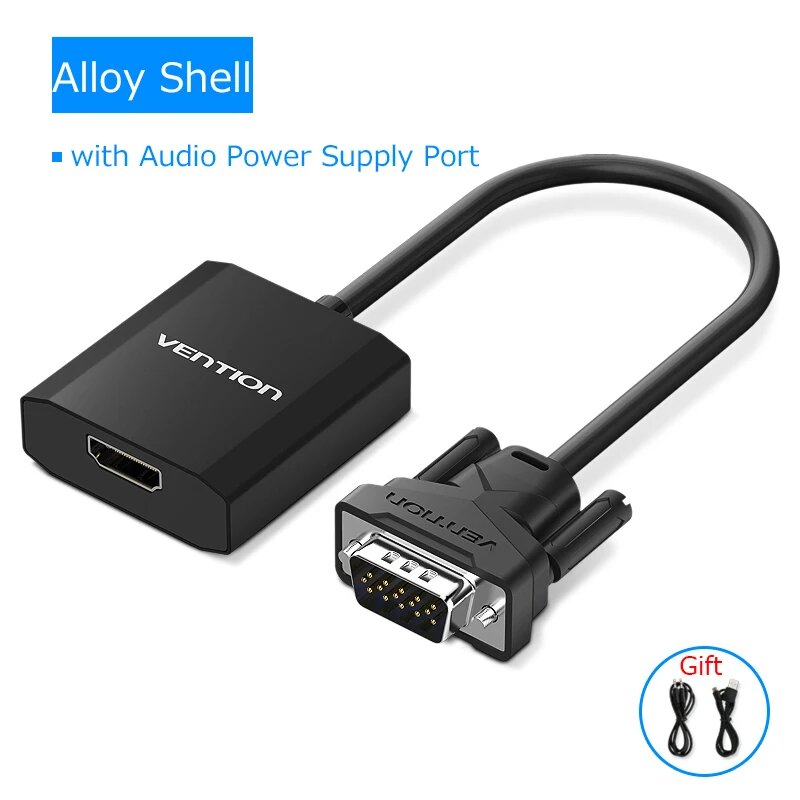 Кабель VGA-HDMI Vention 1 метр Alloy Black, 0.15m