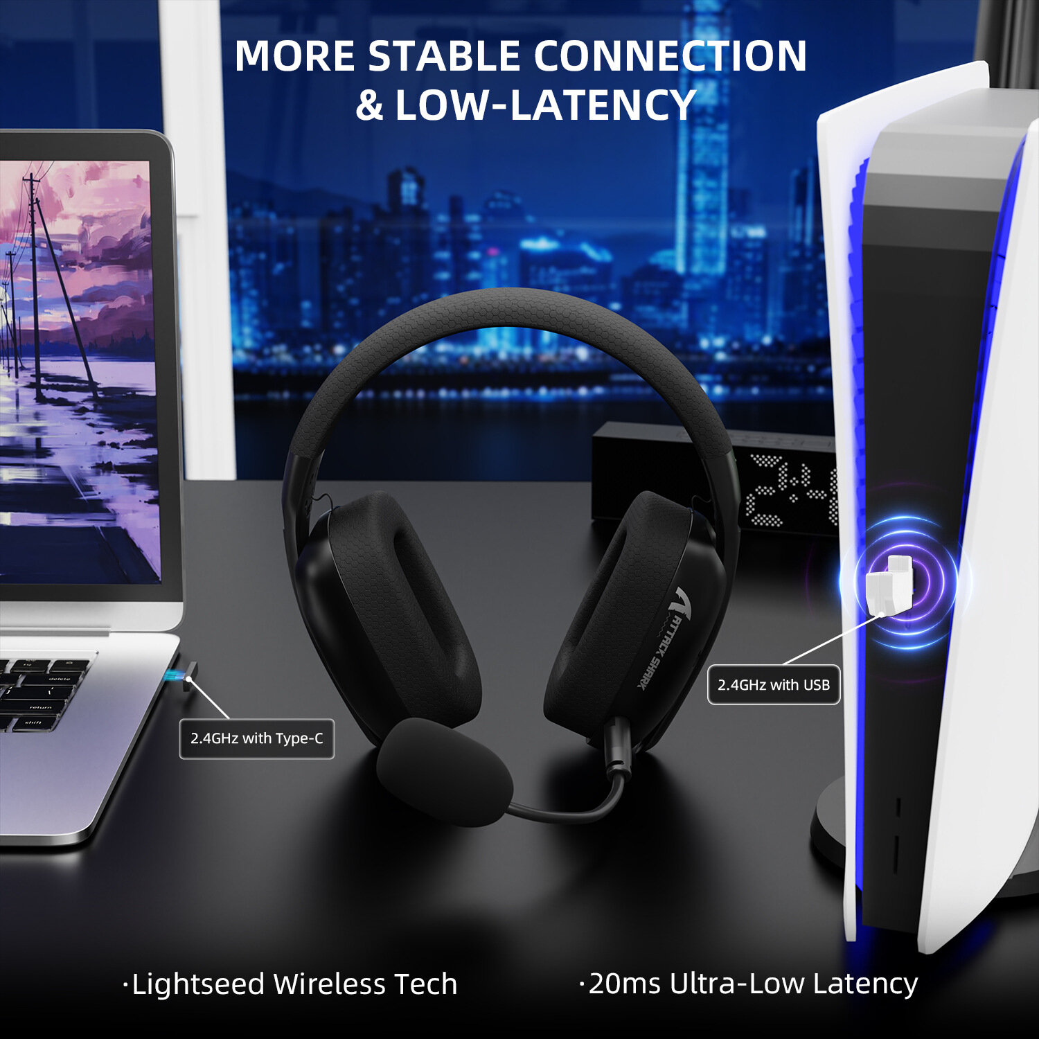 Наушники беспроводные，беспроводные наушники，(Attack Shark L80PRO) Беспроводной Bluetooth, черный