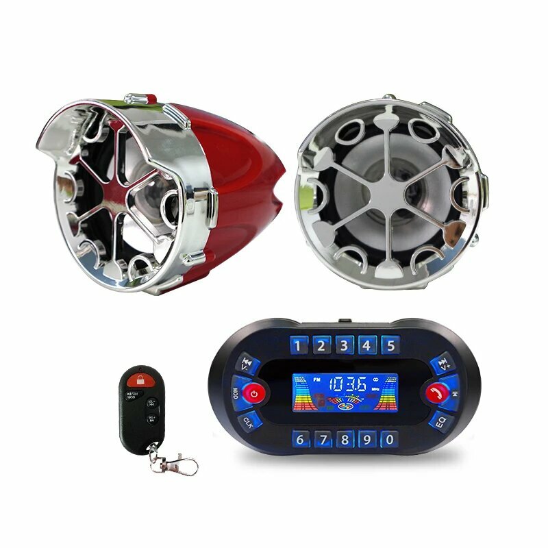 DC12V 30W Мотоциклетный беспроводной Bluetooth-динамик с поддержкой дисплея Bluetooth Hands-free, TF-картой, FM-радио, зарядкой телефона, red