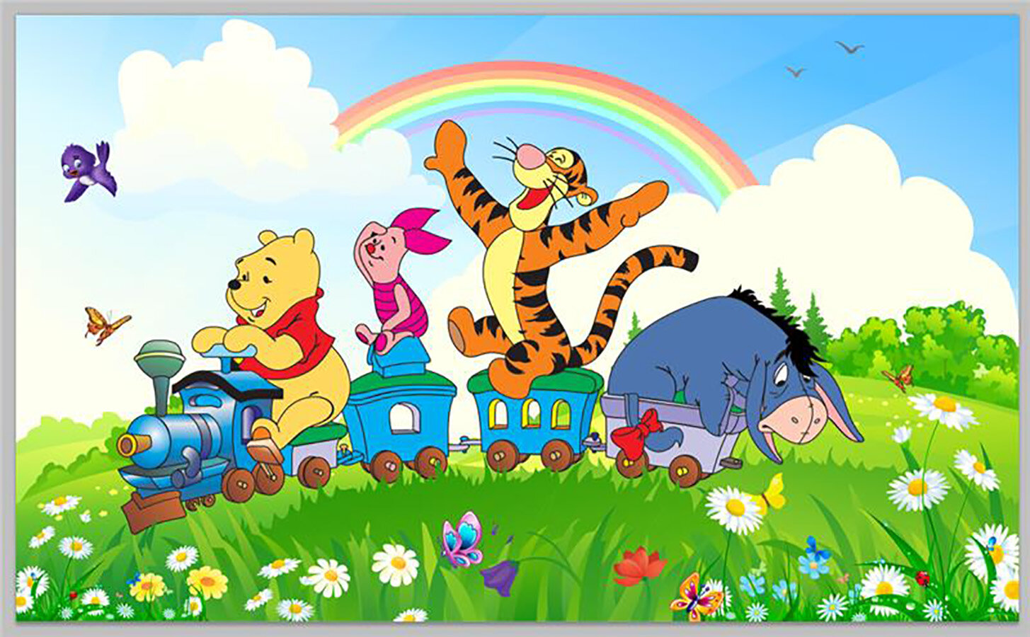 Фотообои Уютная стена "Винни и его друзья на паровозе", флизелиновые, 440х270 см