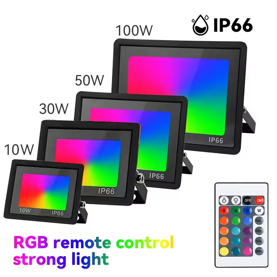 RGB или белый светодиодный прожектор Adiodo 30/50/100 Вт для наружного RGB-with Remote, 100 Вт