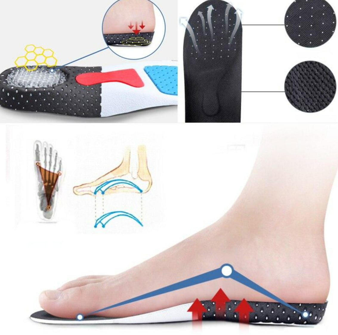 Стельки для обуви спортивные ортопедические Размер 35-39 / При плоскостопии с амортизирующей гелевой пяткой / Для мужчин и женщин