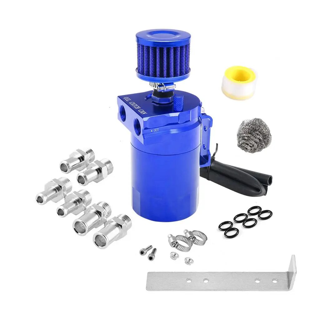 Автомобильный маслоуловитель с перегородками, резервуар с воздушным фильтром, сапун, алюминиевые фитинги с перегородками, дыш. Blue with Bracket