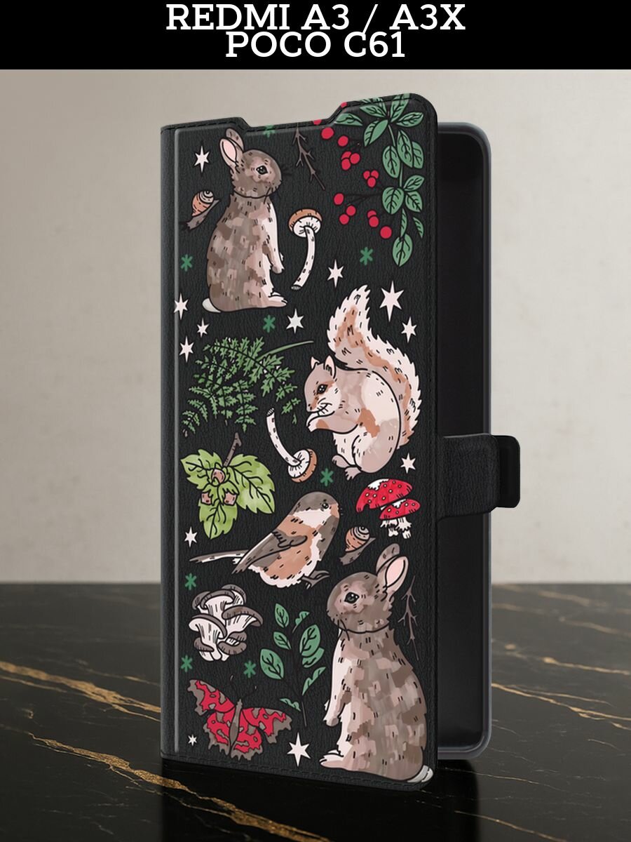 Чехол-книжка на Xiaomi Redmi A3/A3x/Poco C61 (Редми А3/Редми А3х/Поко С61) с картой осень