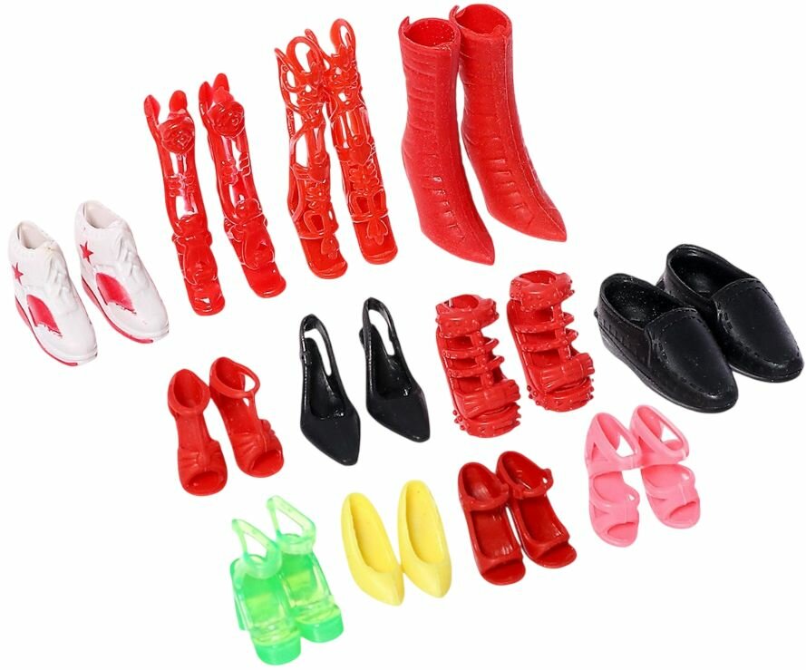 Обувь для кукол, набор из 12 пар, туфли, сапоги и кроссовки для кукол ростом до 30 см, пластик, 3+, микс