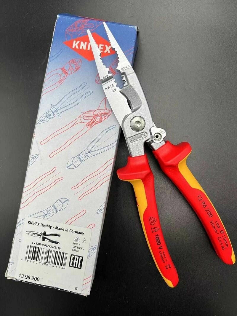 Эксклюзивные многофункциональные клещи 6 в 1 Knipex 1396200 VDE, проверенные для электротехнических работ