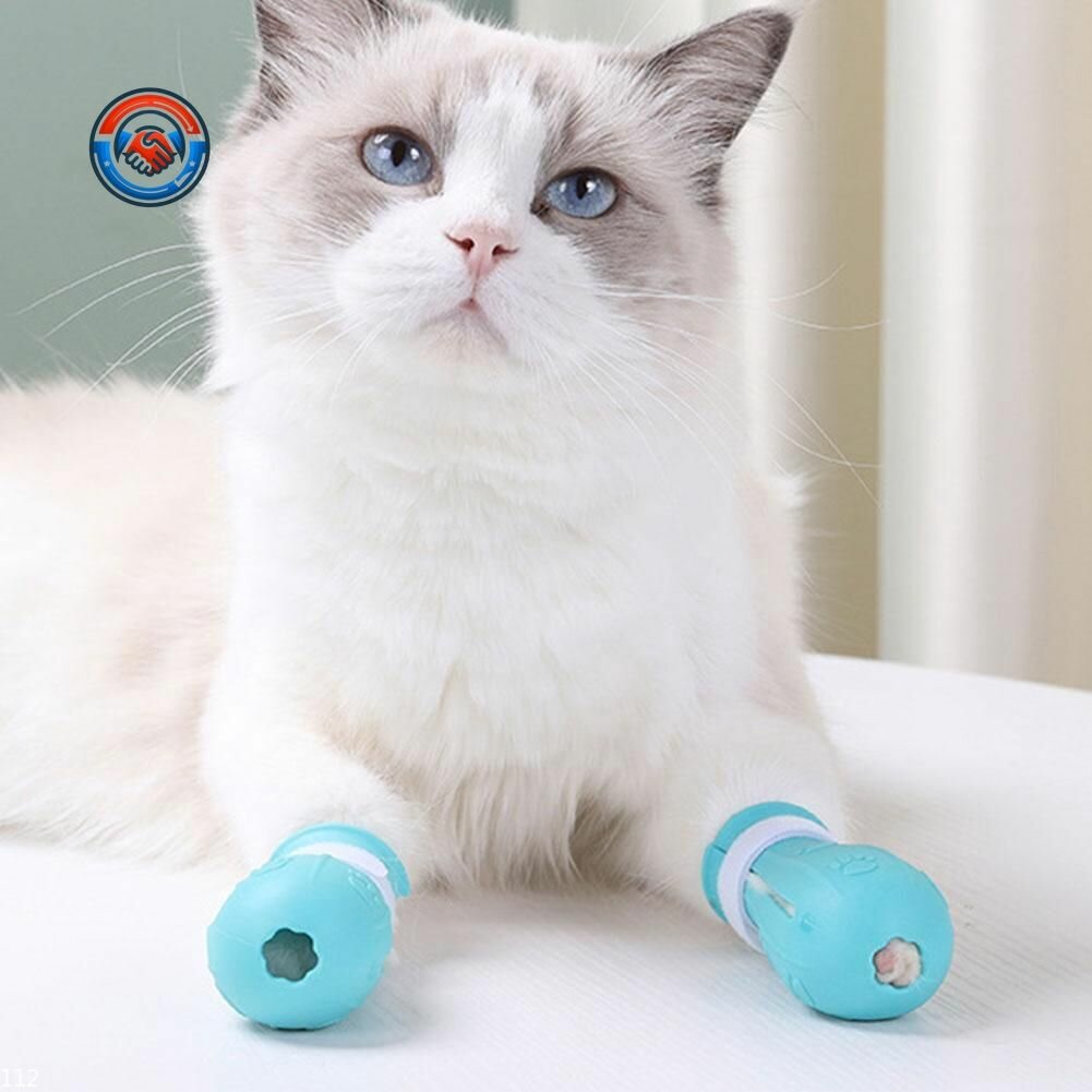 Комплект защитных силиконовых ботиночек для кошек, антицарапки с регулируемым размером, мягкая обувь для лап, безопасная стрижка и купание, 4 шт в упаковке