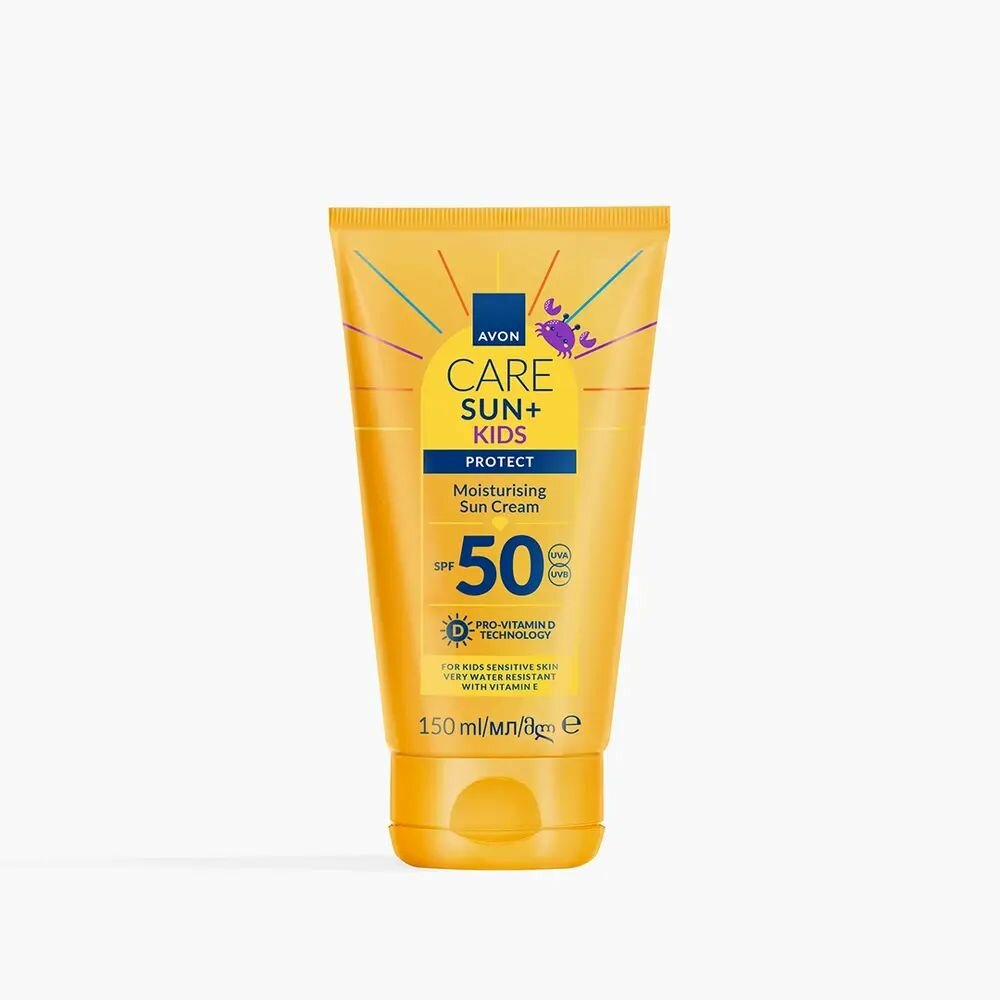Водостойкий детский солнцезащитный крем SPF 50, AVON Care Sun+, 150 мл