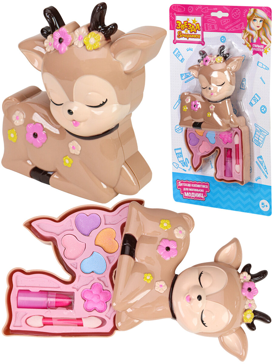 Набор детской косметики Маленький оленёнок: сухие тени, помада, аппликатор