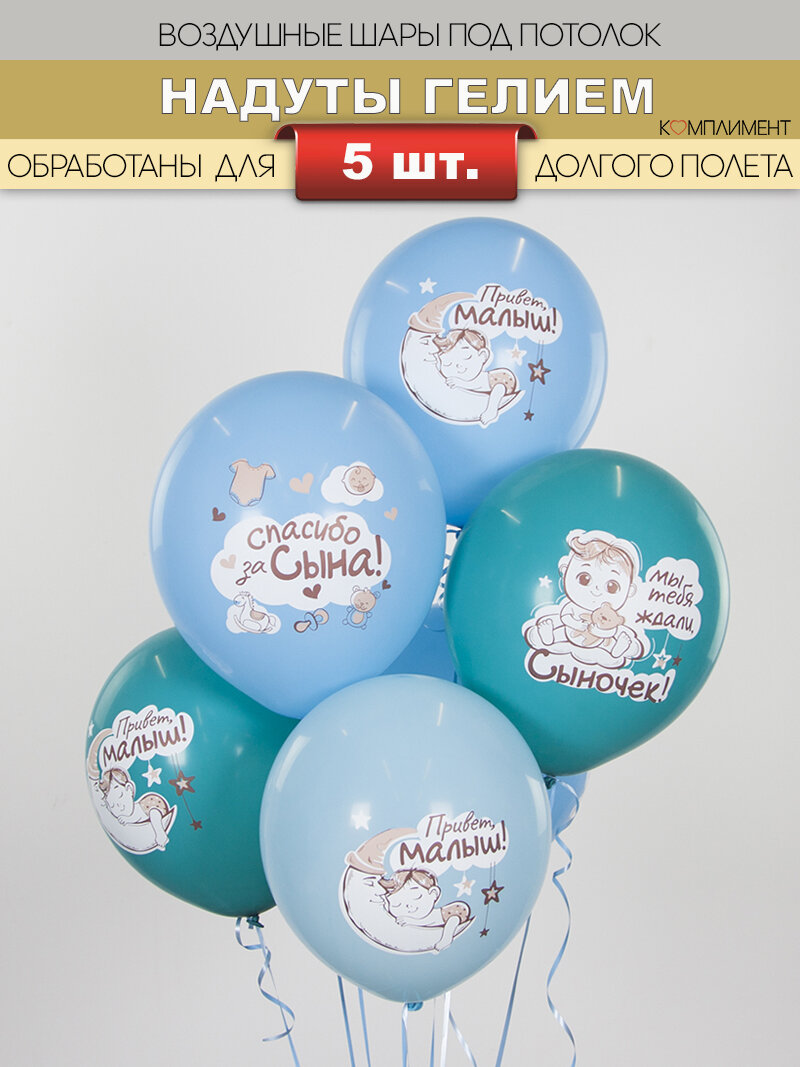 Воздушные шары с гелием на выписку для сына, шарики с гелием, 5 штук