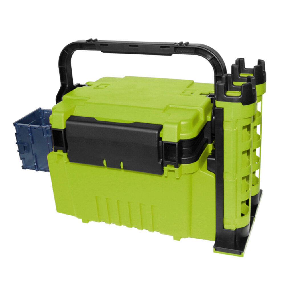 Рыбацкая коробка Travel Fishing Case Box с держателем для бутылок и стойками для удилищ, материал ABS + PP, цвета Красный / Желтый / Синий / Зеленый / Серый / Голубой (по выбору), размер коробки 31.5 * 17.7 * 23см / 12.4 * 7 * 9дюймов, высота стойки для