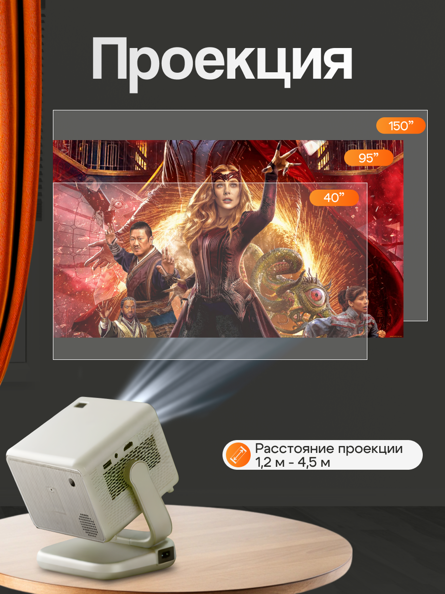 Проектор для дома , Проектор YOSHOOT Y21, 4К, 3000-5000:1, Bluetooth, Wi-Fi, Android — фото 1