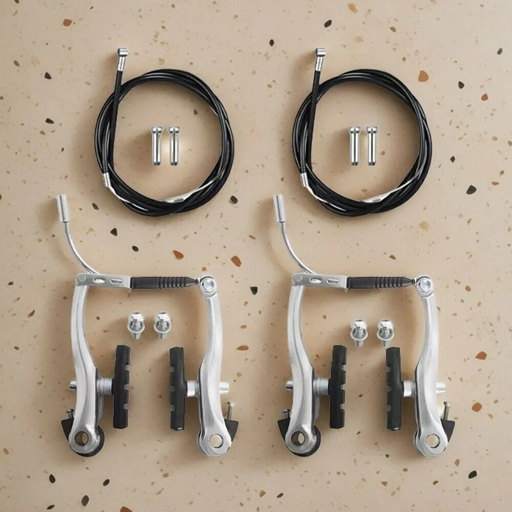 Тормозной комплект V-brake для шоссейного велосипеда, алюминиевый серебристый, с тросами и ручками тормоза