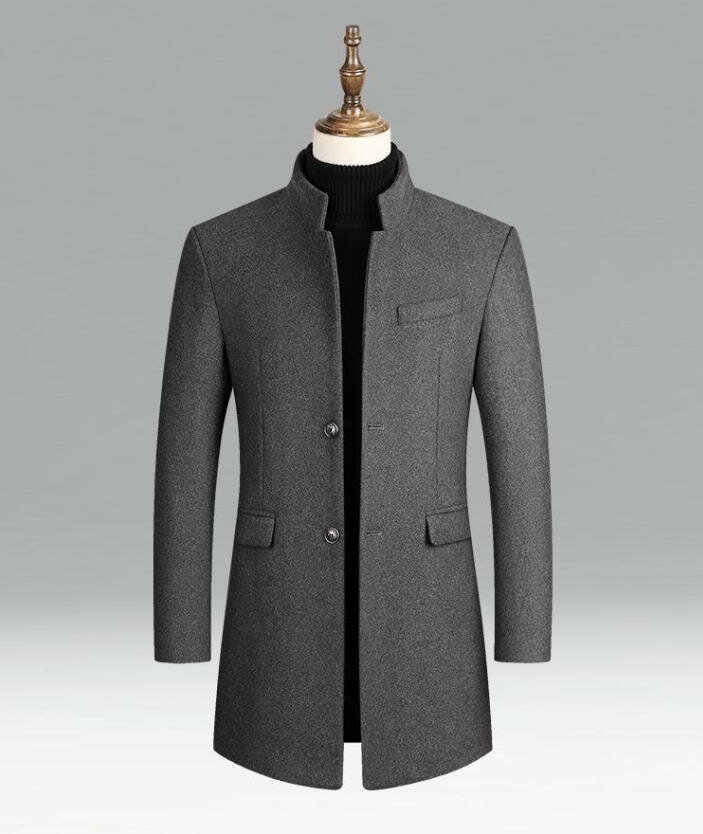 Мужской осенне-зимний шерстяной тренч средней длины
