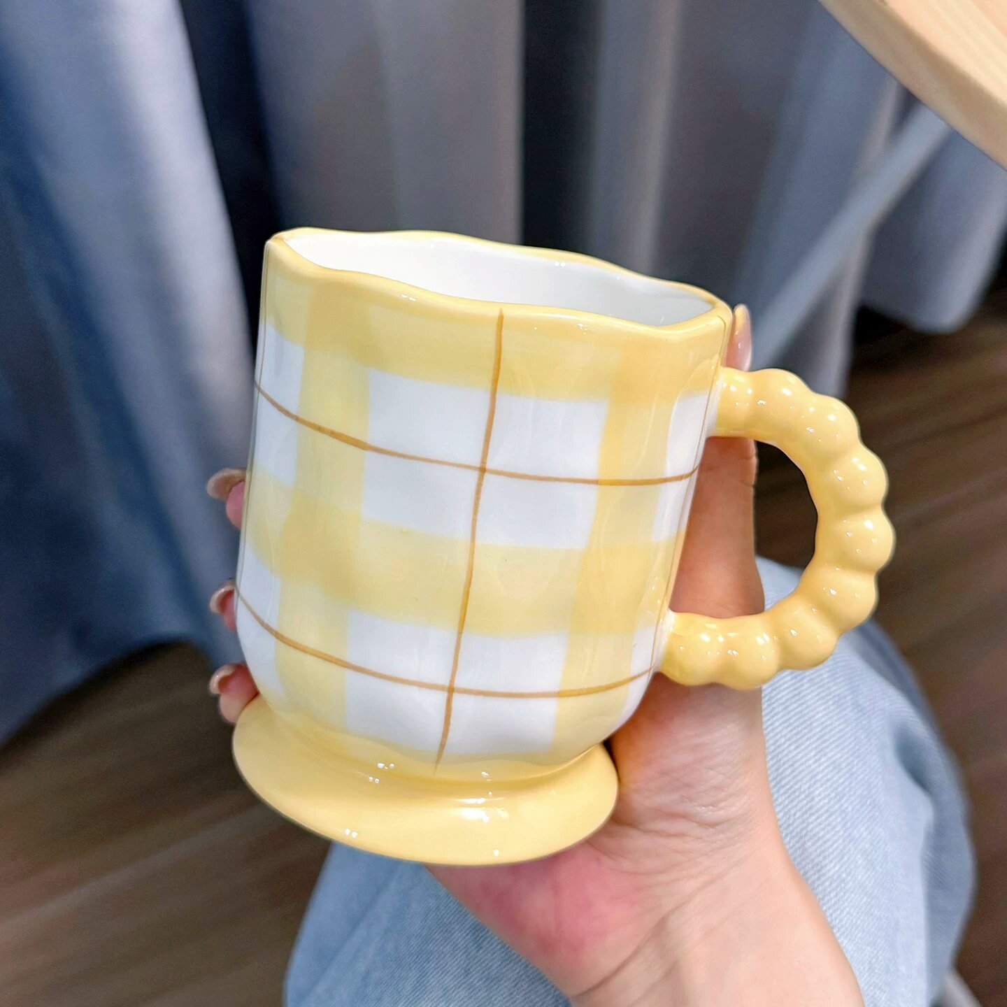 Фиолетовая кружка в клетку с крышкой и ложкой, керамическая чашка, парные чашки для воды, подарок на день рождения для