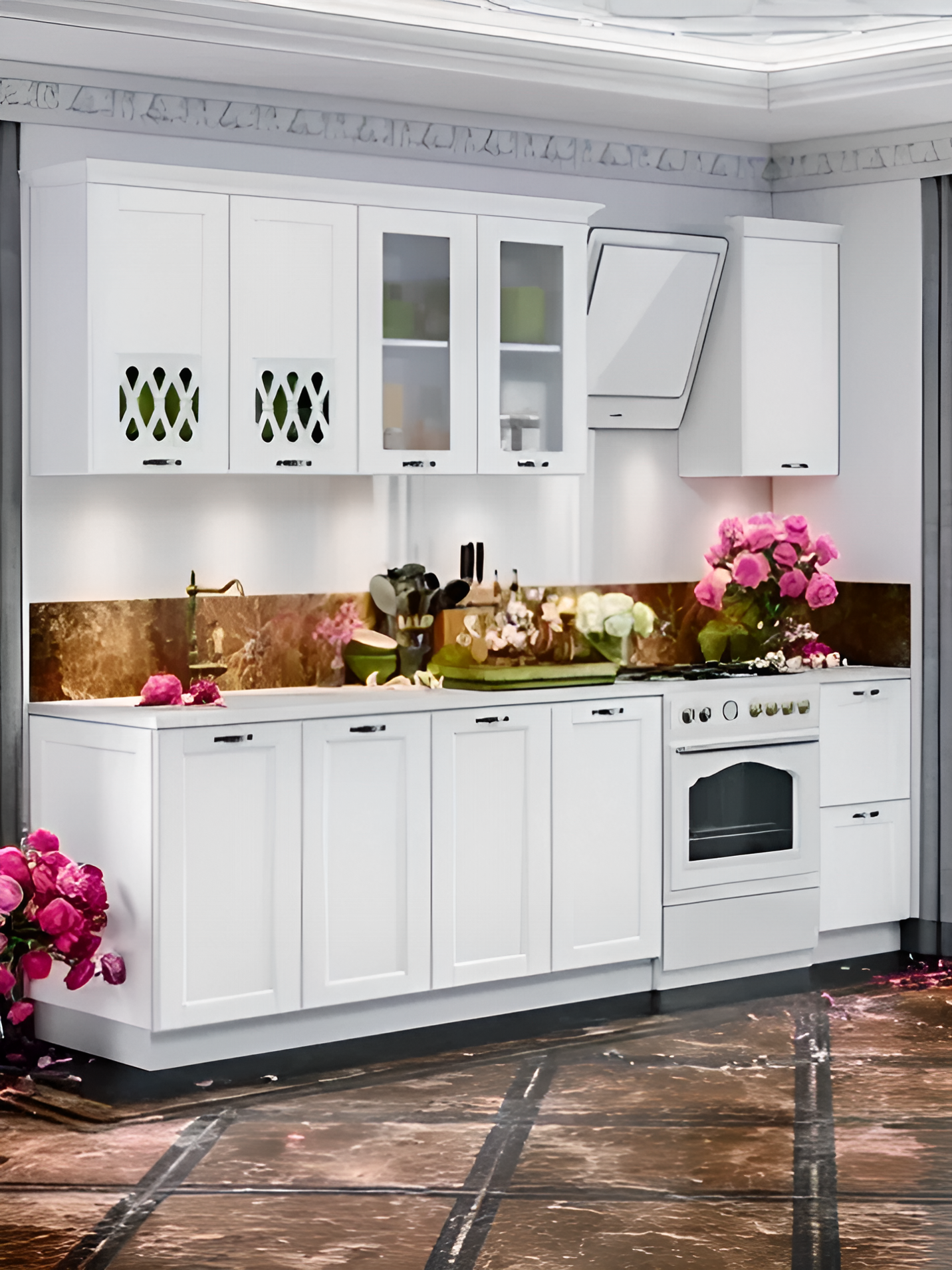 Кухонный гарнитур Милано МДФ 2м белый текстурный/белый со столешницей компоновка №2 МИФ