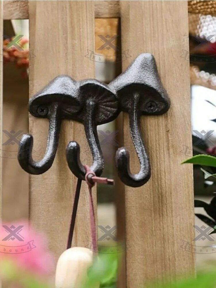 Крючок "Грибы", настенный, чугунный, эффект патины, коричневый, 3 крючка, 14х12 см