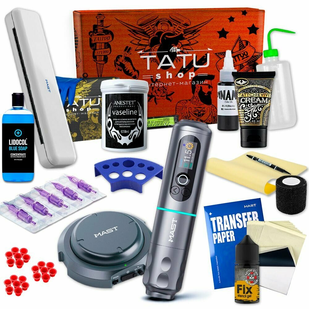 Тату набор с беспроводной машинкой MAST Archer 2 Max и принтером Smart Printer