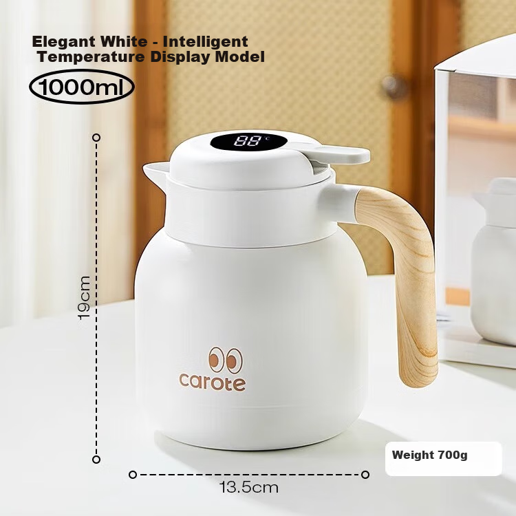 CaROTE Stainless Steel Insulated Water Bottle Large Capacity Office Tea Pot 1L with Tea Compartment