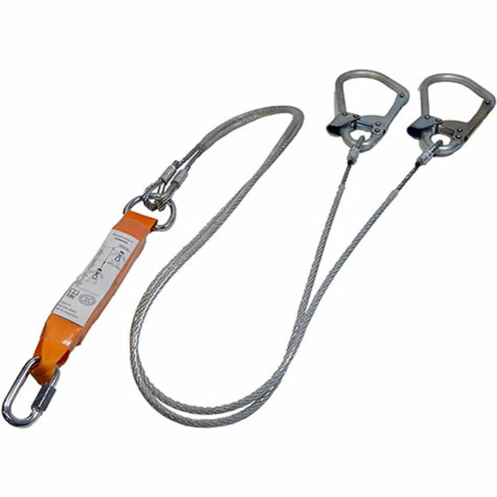 Двойной строп прогресс сефети из мет. троса с амортизатором, с двумя большими монтажными карабинами