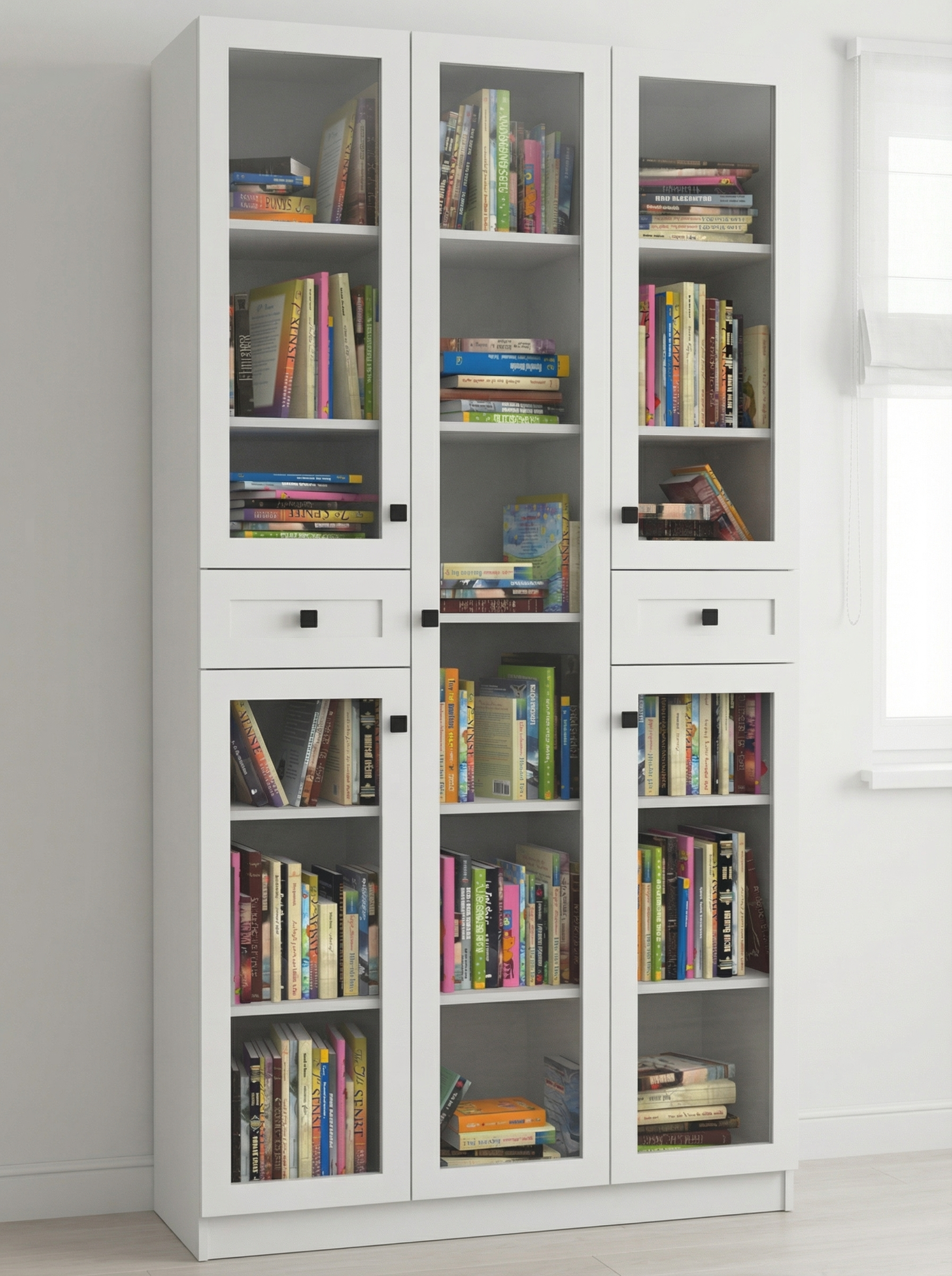 Шкаф книжный трехстворчатый Вита 3-10 с 2 ящиками, ШхГхВ: 102х38х210 см, белый