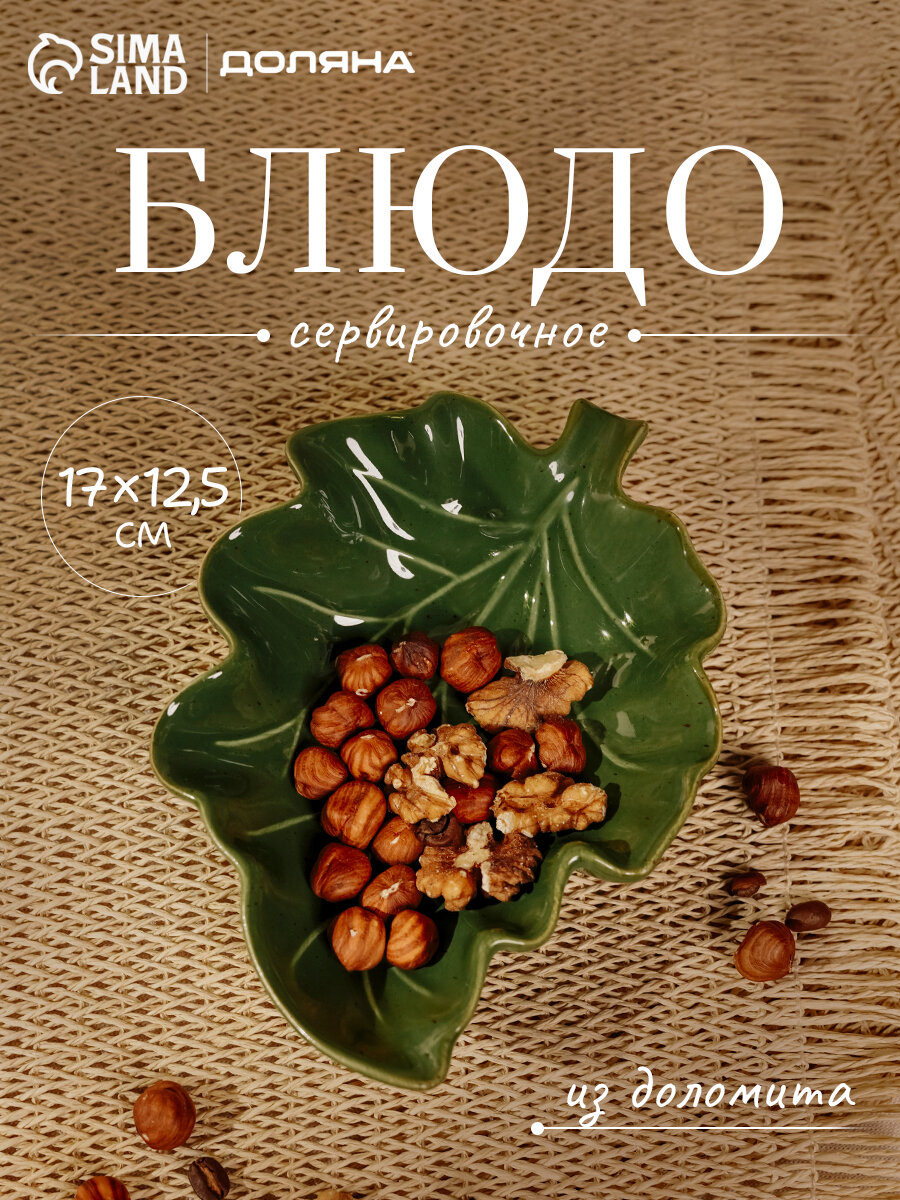 Блюдо сервировочное Доляна «Лист», 17×12,5×3,9 см, цвет зелёный