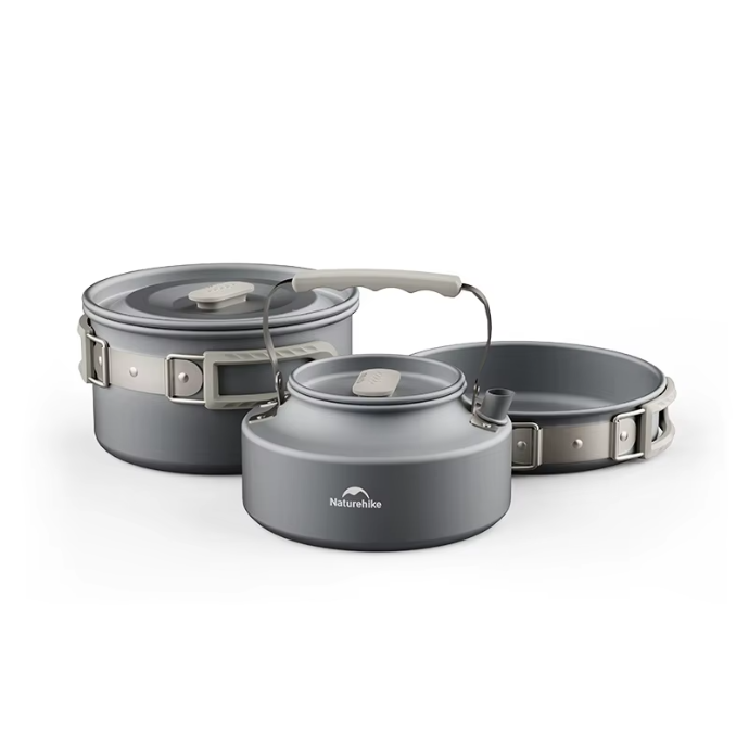 Набор посуды Naturehike туристический 2 предмета и чайник 0,8л, алюминий, серый