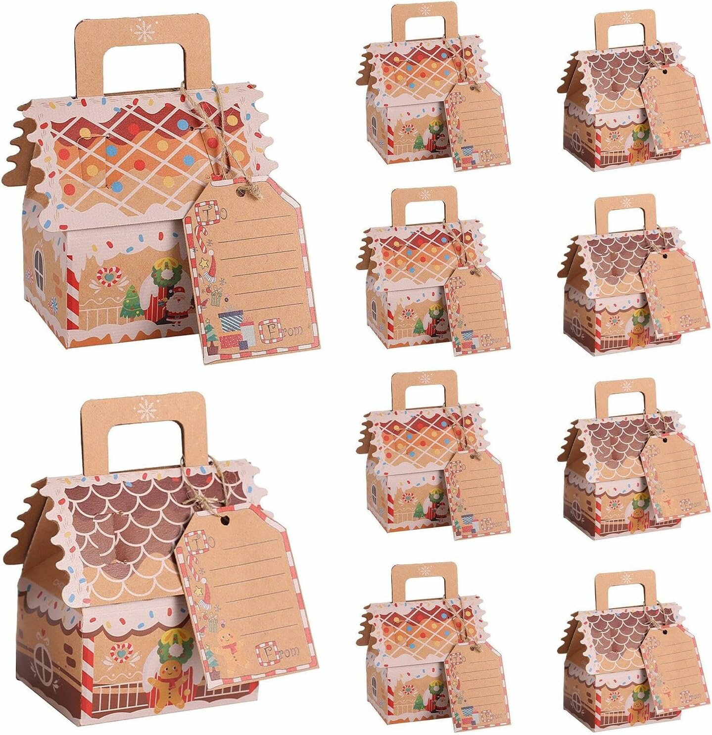 HUNYA Коробки для пряников имбирных, 10 коробок для печенья Деда Мороза и имбирного человека, коробки для конфет имбирного человека, коробки для подарков из крафтовой бумаги, сумки для конфет Рождества для сладостей, размер 8*6*12,5 см/3,1*2,4*5 см, 10
