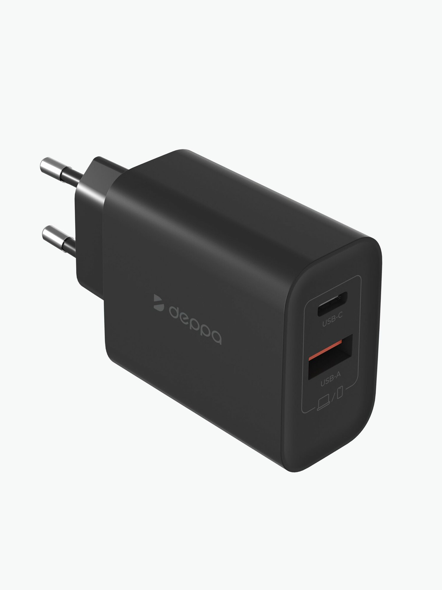 Зарядное устройство для телефона USB-C + USB-A, быстрая зарядка PD 3.0, QC 4.0, 45W, черный, Deppa, 11495