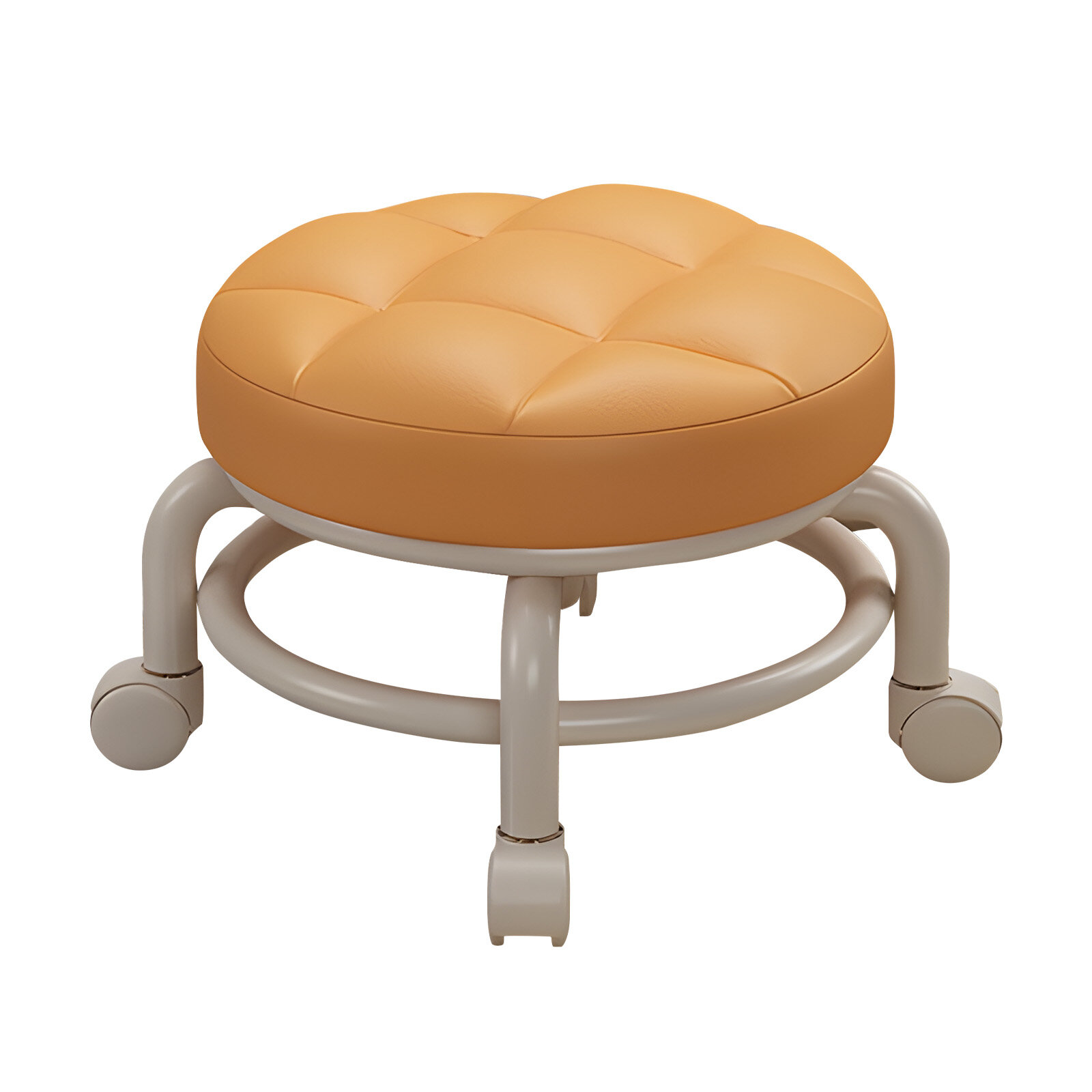 Кресла-пушек с универсальными колесами 360 градусов поворота из ПУ кожи круглые подушки на роликах с тихими колесами для дома офиса гаража магазина фитнеса, материал нержавеющая сталь + ПУ кожа, размер 34 x 26 x 8 см, цвета хаки оранжевый черный