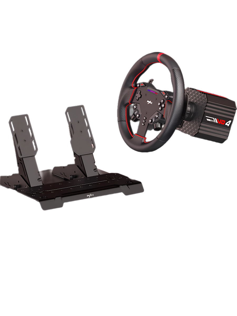 Игровой руль PXN "VD4", проводной, для ПК, Xbox, PS, диаметр 28см, черно-красный