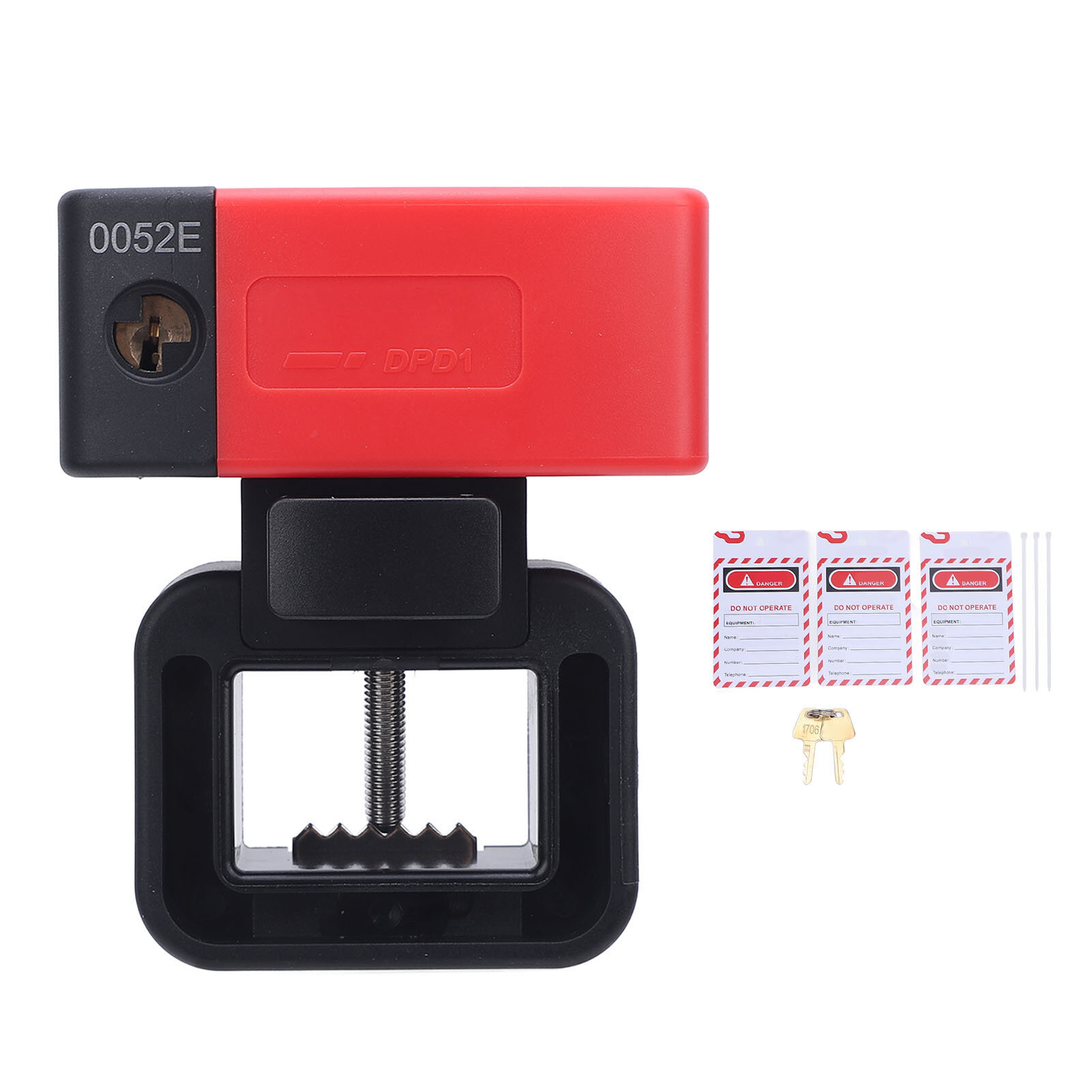 Блокировочное устройство для автоматического выключателя, корпус из нейлона PA, самоблокирующееся блокировочное устройство для автоматического выключателя с биркой-ключом.