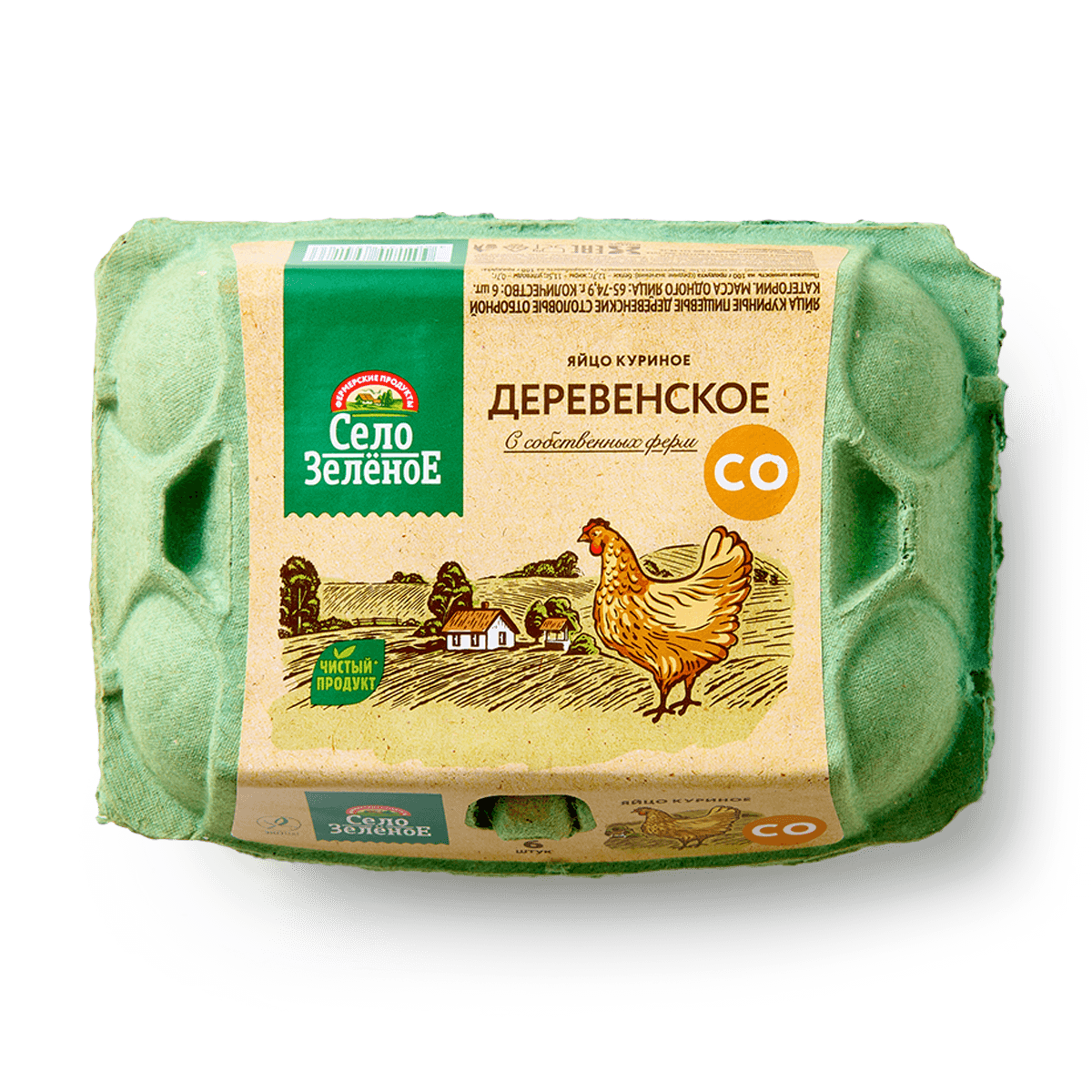 Яйцо куриное "Село Зелёное", отборное, деревенское, со, 6 шт