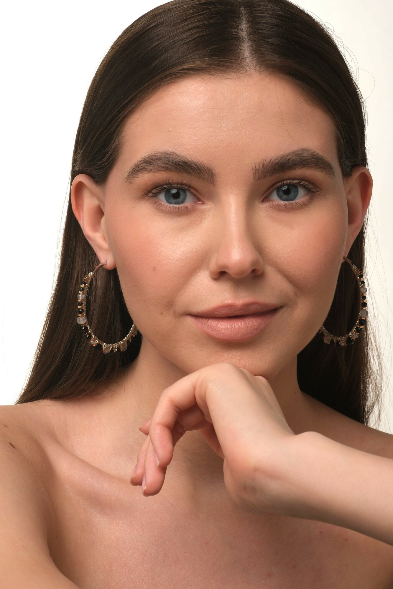 Серьги конго, агат, обсидиан, лабрадорит, шпинель