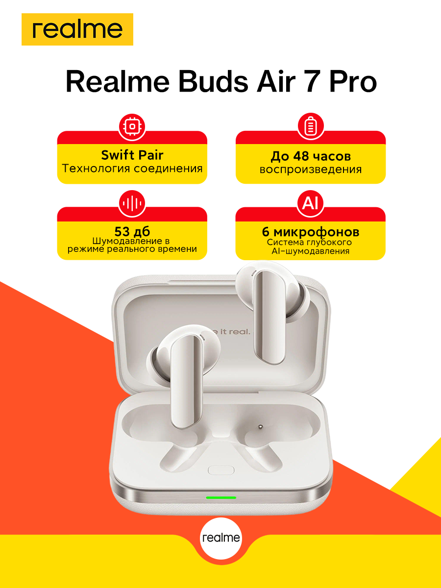 Беспроводные наушники realme Buds Air 7 Pro, глобальная версия, красный ...