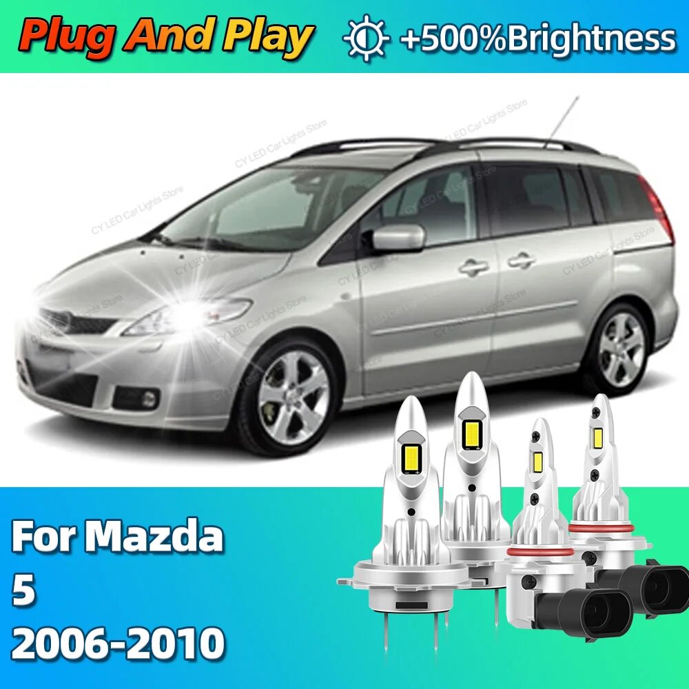 Светодиодные фары HB3/H7 6000K, 30000Lm, 4шт, Mazda 5 2006-2