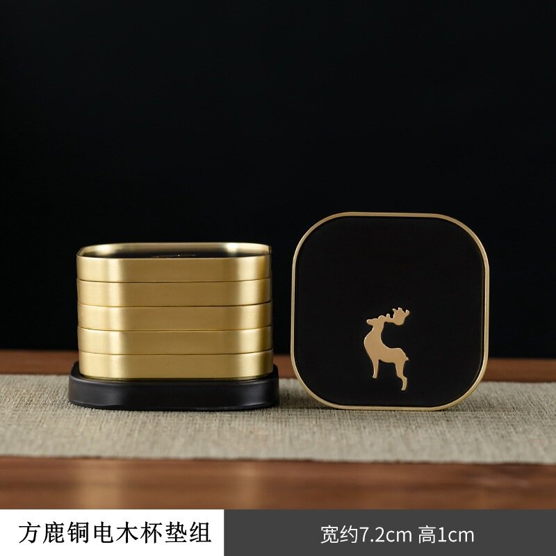 Набор подставок из латуни, деревянная термоизоляционная подложка, домашний подстаканник, аксессуары для чайной церемонии, оптовая продажа электрических деревянных подставок, роскошные креативные круглые и квадратные подставки