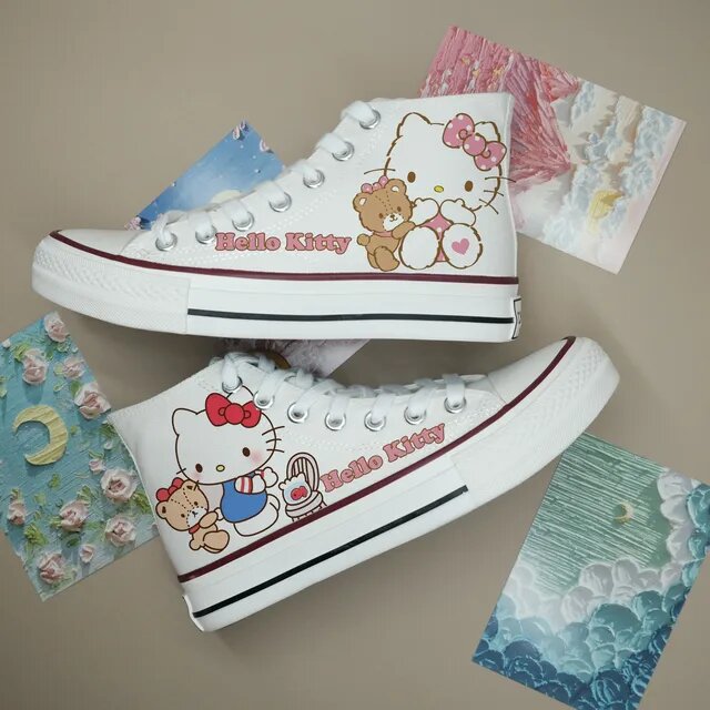 Новые кеды KT Kawaii Canvas для женщин и мужчин в стиле аниме, унисекс, тонкие, повседневные, для студентов, весна-осень, высокие, спортивные, на плоской подошве, подарки