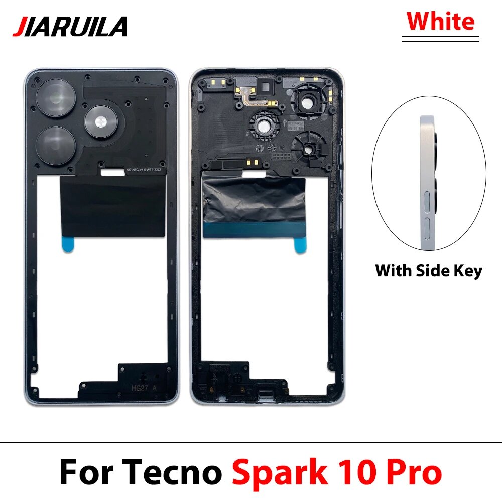 Средняя рамка для Tecno Spark 10 Pro KI7, средняя рамка, рамка корпуса с боковой кнопкой, White